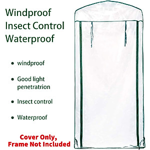 4 Tier Roll-Up Zipper Door Greenhouse Replacement Cover-27 x 19 x 63 Inch Clear PVC Plant Greenhouse Cover for Gardening Plants Cold Frost Protection Wind Rain Proof (Frame NOT Include)