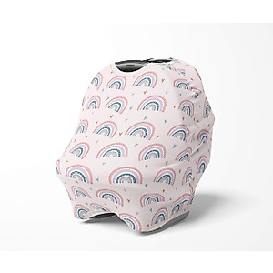 Stretchy Multi Use Cover Retro Rainbows Car Seat Canopy Nursing Breastfeeding Cover Up Shopping Grocery Cart High Chair Covering Baby Girl Pink Rainbow Nursery Decor