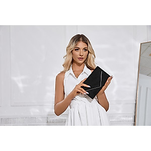 CHARMING TAILOR Faux Suede Clutch Bag Elegant Metal Binding Evening Bag for Wedding/Prom/Black-tie Events (Black)