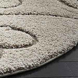 SAFAVIEH Florida Shag Collection 4' Round Beige/Blue Grey SG455 Scrolling Vine Graceful Swirl Textured Non-Shedding Living Room Bedroom Dining Room Entryway Plush 1.2-inch Thick Area Rug