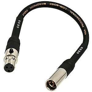 CESS-197 3 Pin Mini XLR Female to Male Cable - 6 Inch Length, Audio Adapter for Microphones, Mixers, and Sound Equipment