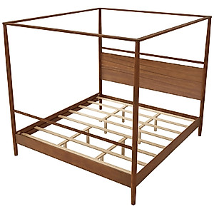 SOFTSEA King Size Canopy Platform Bed, Solid Wood Canopy Bed Frame 4 Posters Canopy Bed, No Box Spring Needed, Walnut