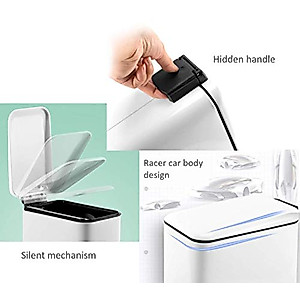 Bathroom Trash Can Wastebasket with Soft Close Lid - Rectangular Slim Narrow Stainless Steel Step Garbage Can for Craft Room Bedroom Kitchen Office - Removable Inner Bucket 5L/1.3 Gal (White)