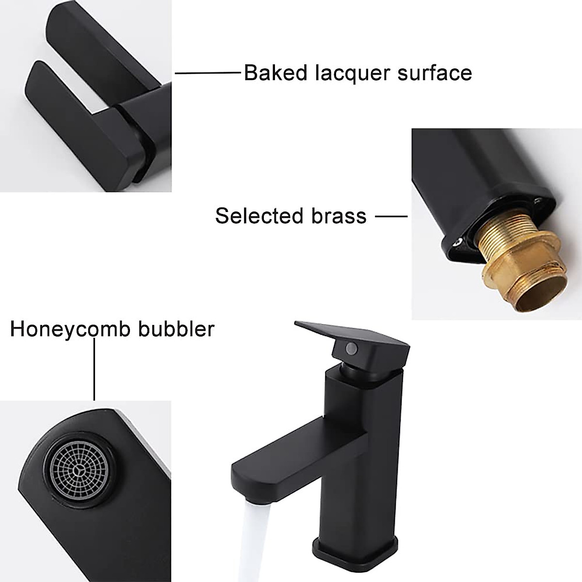 Bathroom Sink Faucets Single Hole,Pull Out Faucet Lacquered or Plated Surface,Basin Bath Tap Deck Mount Brass Faucet Vanity Faucet Includes Hose Drainage Accessories (Black, Short)
