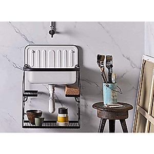 Alape Bucket Sink Small Service Sink Glazed Steel Utility Sink and Utensilo Storage Caddy, with Overflow, Black Trim