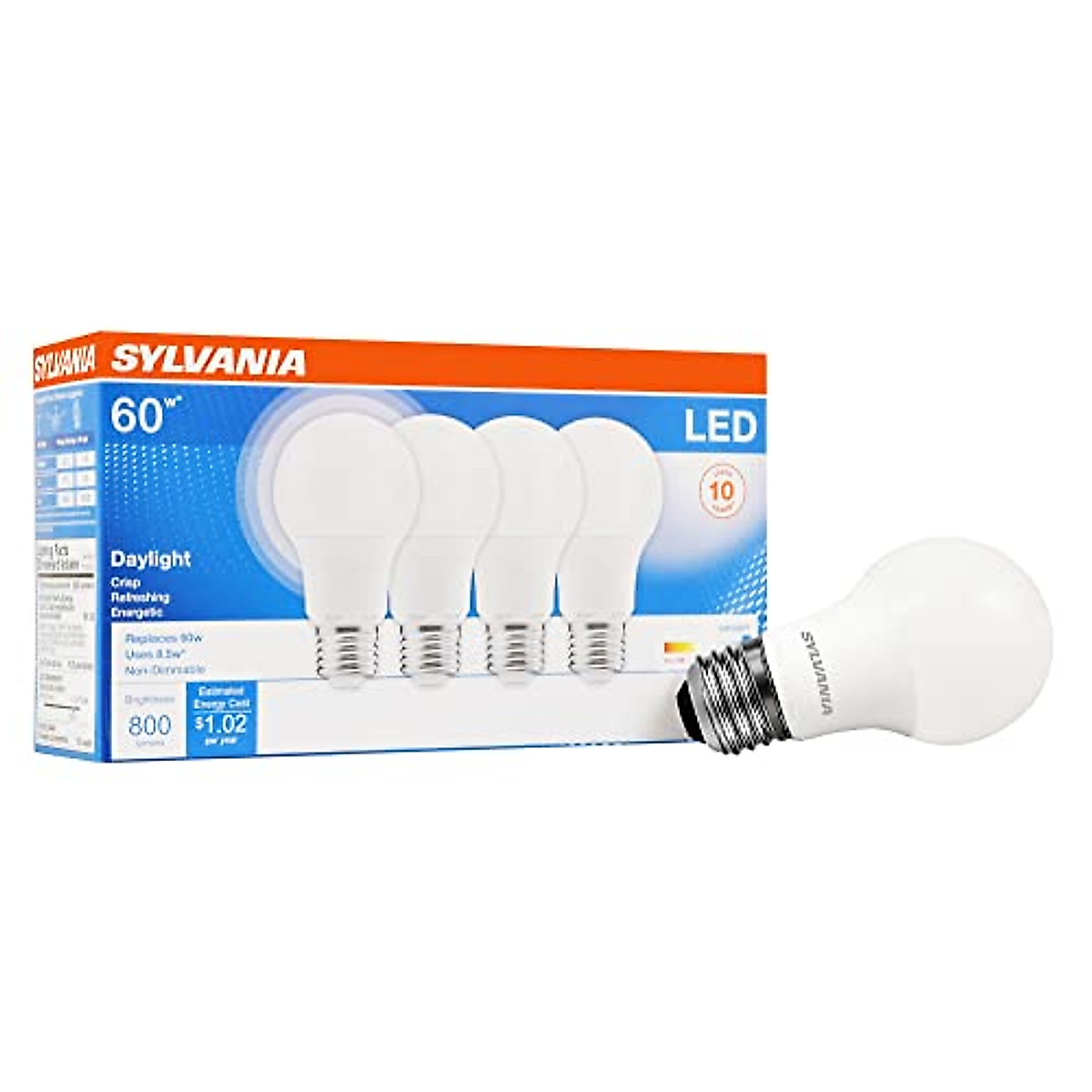SYLVANIA LED A19 Light Bulb, 60W Equivalent, Efficient 8.5W, Frosted, 5000K, Daylight - (79284), 4 Count (Pack of 1)