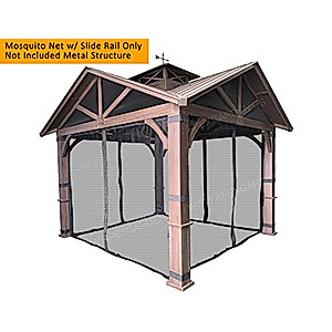 Gazebo Mosquito Netting with Slider Rail for Allen + roth Model #GF-18S112B Wood Looking Hand Paint Metal Square Semi- Gazebo (Screen Net ONLY) (Screen Net with Metal Slider Rail, Black-1)