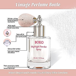 BOKO Highlighter Powder Spray, Cosmetic Grade Body Shimmer Spray High Gloss Diamond Highlight Glitter Magic Powder Makeup Sparkle Glitter Hairspray Rave Accessories for Women Face Paint Hair Clothes