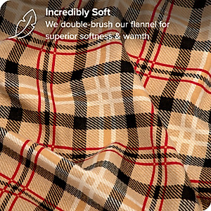 Bare Home Flannel Sheet Set Prints, 100% Cotton, Velvety Soft Heavyweight - Double Brushed Flannel - Deep Pocket (King, Red Lodge Plaid)