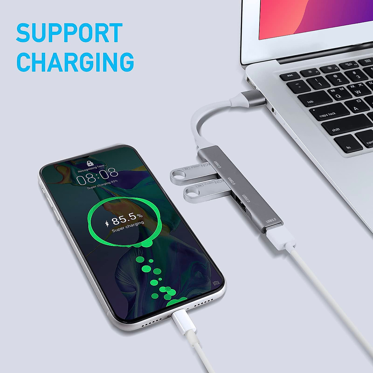 USB Hub 4-Port USB Hub Ultra-Slim Data USB Splitter Portable Aluminium Alloy Mini USB Hub Extensions Applicable for Laptop, MacBook, Mac Mini/Pro, Surface, Notebook PC, PS4, Flash Drive, Mobile HDD