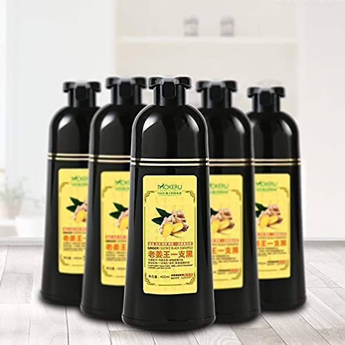 MADAME FIN MOKERU Ginger Black Hair Shampoo Magic 5 minutes natural black hair dye Component Healthier Smell More Fragrant Longer-Lasting Color