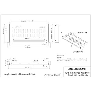 JINGCHENGMEI 1U Disassembled Vented Rack Shelf Universal Rack Tray No Lip for 19 Inches Network Cabinet or Server Rack (8 Inches Deep)
