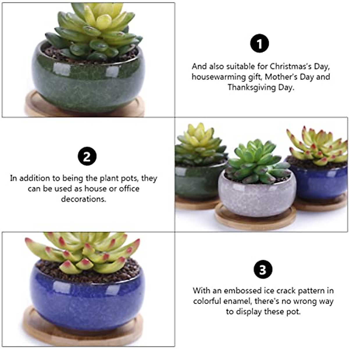 Yardwe 3 Sets Balcony Table and Pot Desk Container Cup Garden Hole Flower Style Containers Green Modern Round Gardening Bonsai Trays Greenhouse Tray Nursery Vintage Ceramic