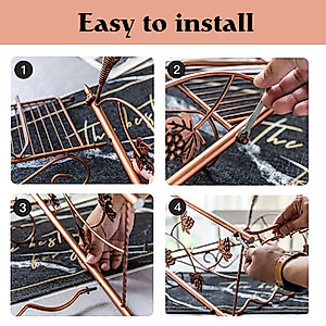 SILKSEA Countertop Wine Rack Freestanding with Wine Glass Rack Metal Wine Holder Storage Stand Organizer for Home Kitchen Décor, Cabinet, Bar, Tabletop Wine Racks Hold 4 Bottle and 6 Glasses, Copper