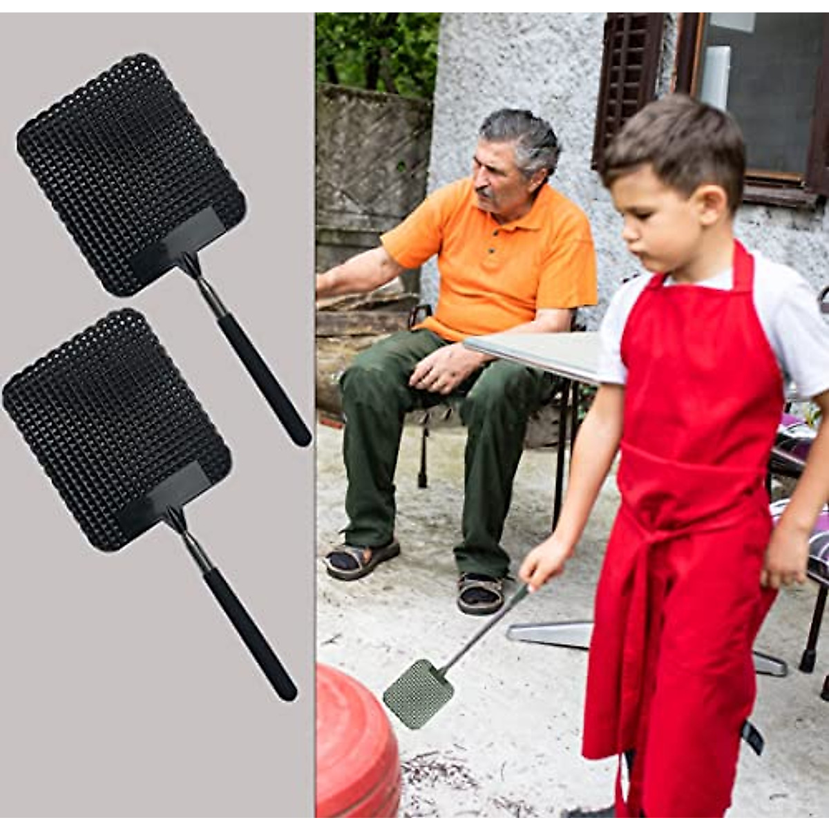 2 Pcs Retractable Fly Swatters Durable Plastic Fly Swatter Heavy Duty with Larger Paddle, Telescopic Flyswatter with Stainless Steel Handle