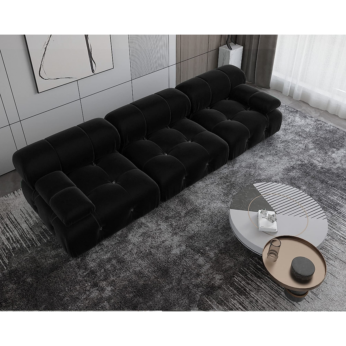 TIFLON Modular Sectional Sofa,Minimalist Velvet Sofas Couches, Modern Convertible Couch 3 Seats Living Room Sofa Sets for Office Apartment,104"(Black)