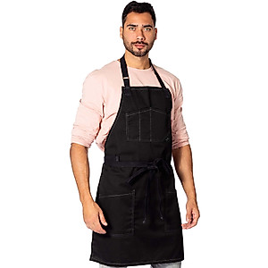 Under NY Sky Chef Apron – Professional Black Twill – Cotton Straps - Smart Pockets - Adjustable for Men and Women – Pro Chef, Cook, Kitchen, Baker, Barista, Bartender, Server Aprons