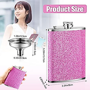 2 Pieces 8 oz Stainless Steel Colorful Glitter Hip Flask Alcohol Liquor Flask with Funnel Set, Colorful Glitter Coating for Women