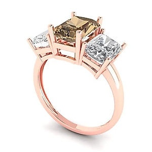 Clara Pucci 4.0ct Emerald Cut 3 Stone Solitaire Champagne Simulated Diamond Engagement Promise Anniversary Bridal Ring 18K Rose Gold 9.75