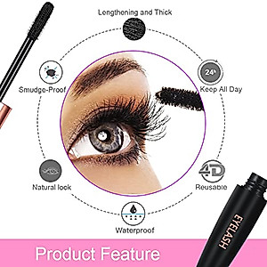 2 Pack 4D Silk Fiber Lash Mascara, Long Lasting Eyelashes, Lengthening and Thick, Waterproof & Smudge-Proof, All Day Exquisitely Full