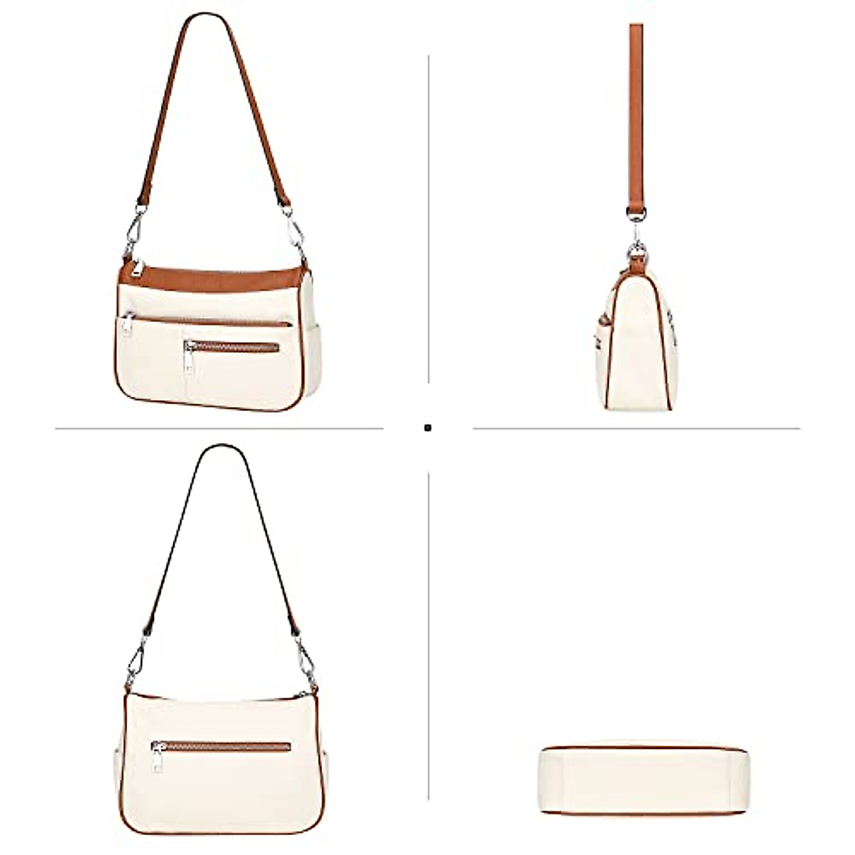 Over Earth Genuine Leather Shoulder Bag Small Crossbody Handbags for Women Ladies Purse(O131E Beige/Brown)