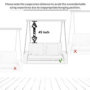 Merax 2-Person Wicker Hanging Porch Swing with Chains, Cushion, Pillow, Rattan Swing Bench for Garden, Backyard, Pond (White Wicker, Gray Cushion)