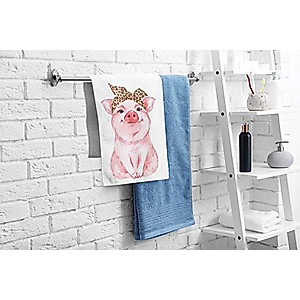 oFloral Pig Hand Towels Cotton Washcloths,Farm Animal Funny Cute Piggy Wearing Leopard Bandana Pink Super-Absorbent Soft Towels for Bath/Yoga/Golf/Hair Towel for Men/Women/Girl/Boys 15X30 Inch