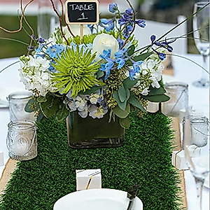 XLX TURF Grass Table Runner 12 x 36 Inch, Green Artificial Tabletop Decor for Wedding, Birthday Party, Banquet, Baby Shower