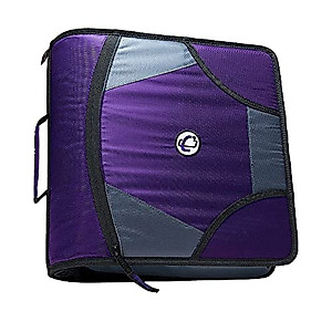 Case-it The King Sized Zip Tab Zipper Binder - 4 Inch D-Rings - 5 Subject File Folder - Multiple Pockets - 800 Sheet Capacity - Comes with Shoulder Strap - Dark Purple D-186