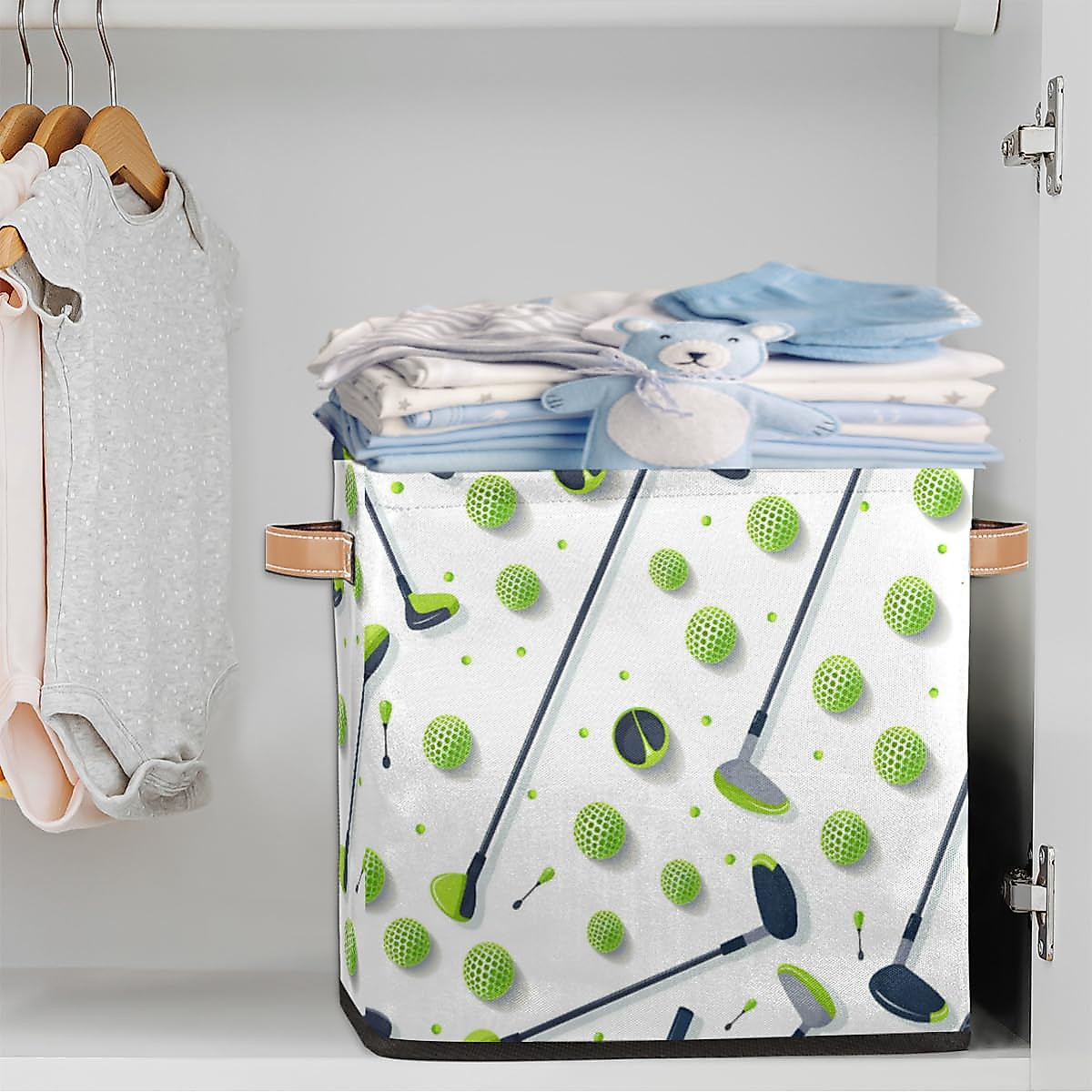 Tablerazzi Golf Balls Cube Storage Bin, 13 Inch Collapsible Fabric Storage Cube Bin, Foldable Cube Baskets for Shelf, Closet, Organizer