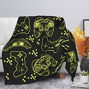 Tveinard Gaming Bedding Blanket Black Green Game Blanket Soft Fleece Gamer Throw Controller Blanket for Gamer Boys Kids 60 x 80 Inch