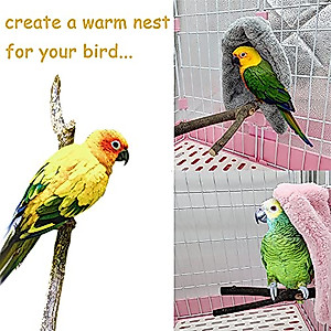 SINFUN 2 Pcs Bird Cozy Corner Fleece Blanket Parrot Plush Snuggle Hut Bird Warm Nest House Bed Hanging Hammock Toy for Parakeet Cockatiel Conures Lovebirds (Grey + Pink)
