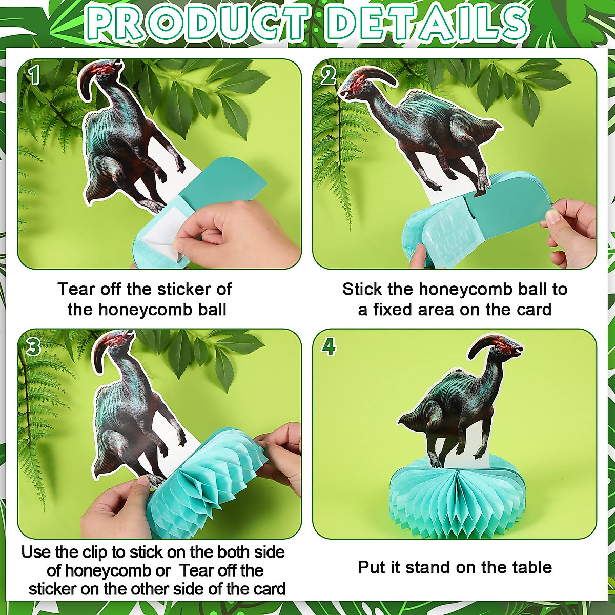 10 Pcs Dinosaur Centerpieces For Birthday Party 3D Dino Honeycomb Table Decorations Safari Jungle Animal Theme Baby Shower Table Paper Topper Stand Decor For Boys Girls Kids