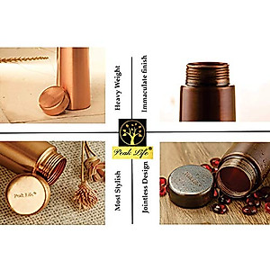 Peak Life Pure Copper Water Bottle for drinking - Copper Bottle Water Sleek Leakproof Copper Vessel for drinking water - Ayurvedic Pure Copper Bottle- 27 Oz (800ml)- Antique & Matt Finish