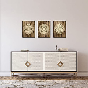 SiMiWOW Canvas Prints Mandala Wall Art Rustic Home Decor Picture Meditation Decor Yoga Room Bedroom Bathroom Wall Decor Framed Ready to Hang 12x16inchx3 Panels