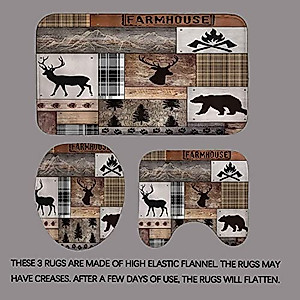 Dia Magico 4PCS Cabin Shower Curtain Set, Mountain Pine Tree Buffalo Plaid Bear Deer Elk Moose Forest Wildlife Woodland Animals Hunting Lodge Country Rustic Farmhouse Bathroom Decor, Non-slip Bath Mat