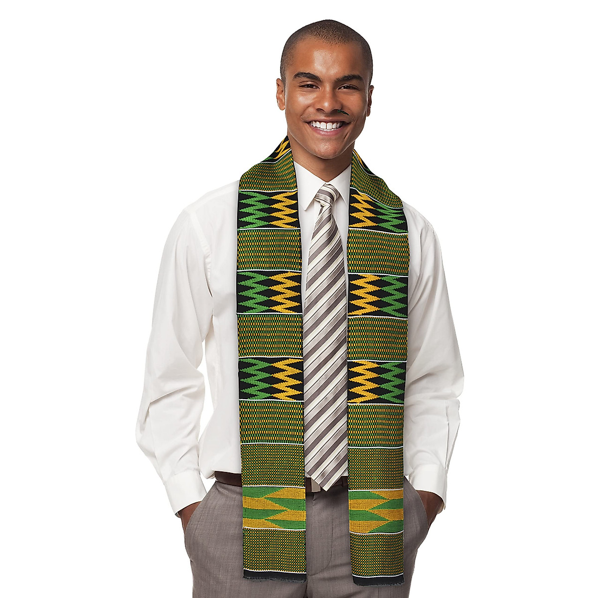 ADVANSYNC Traditional Double Weave Premium Handwoven Kente Cloth (green)