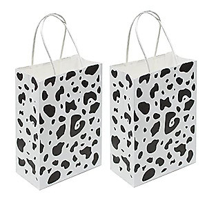 YYaaloa 30pcs Small Gift Bags with Handle Bulk 8.26 x 5.9 x 3.15 inch Cow Print White Party Favor Paper Shopping Bags for Kids Birthday Xmas Party Supplies (Small 30pcs)