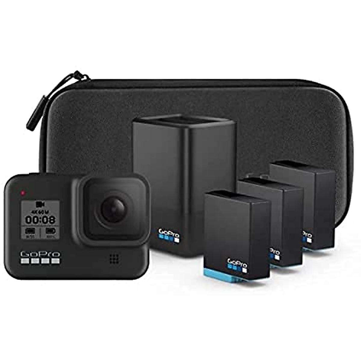 GoPro HERO8 Black Action Camera Bundle with Dual Battery Charger & Includes 3 Total Batteries with case.