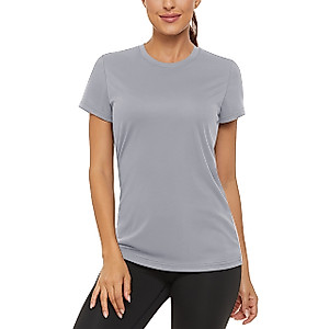 TACVASEN Womens Short Sleeve Shirts Athletic Workout Tops UPF 50+ Rash Guard Running Crew Neck Summer T-Shirts Light Grey M