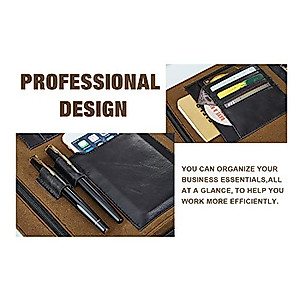 AZXCG Handmade Genuine Leather 3 Ring Binder Portfolio Folder with Zipper for 13.3” Tablet/Laptop,Professional Leather Binder with Letter Size Notepad (Non-Custom, Black-Oil)