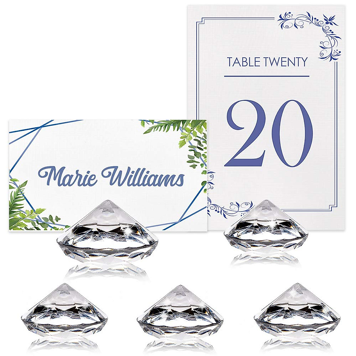 Diamond Table Number Holder & Place Card Holders [20 Pack] Sturdy, Crystal-Clear Acrylic Table Card Stands for Party & Wedding Table Decorations