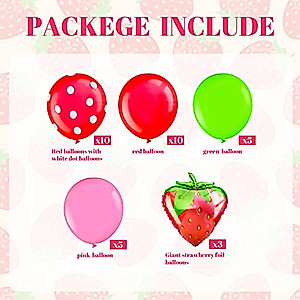 33 Pieces Strawberry Balloons Polka Dots Latex Foil Balloons Shortcake Party Decorations for Girl Sweet One 1st Birthday Party, Summer Fruit Party Supplies (Red)