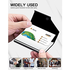 Padike Business Card Holder, Upgraded Leather Business Card Case Pocket Card Holders for Men or Women, Metal Slim Name Card Holder RFID Blocking Business Card Carrier with Magnetic Closure(Black)