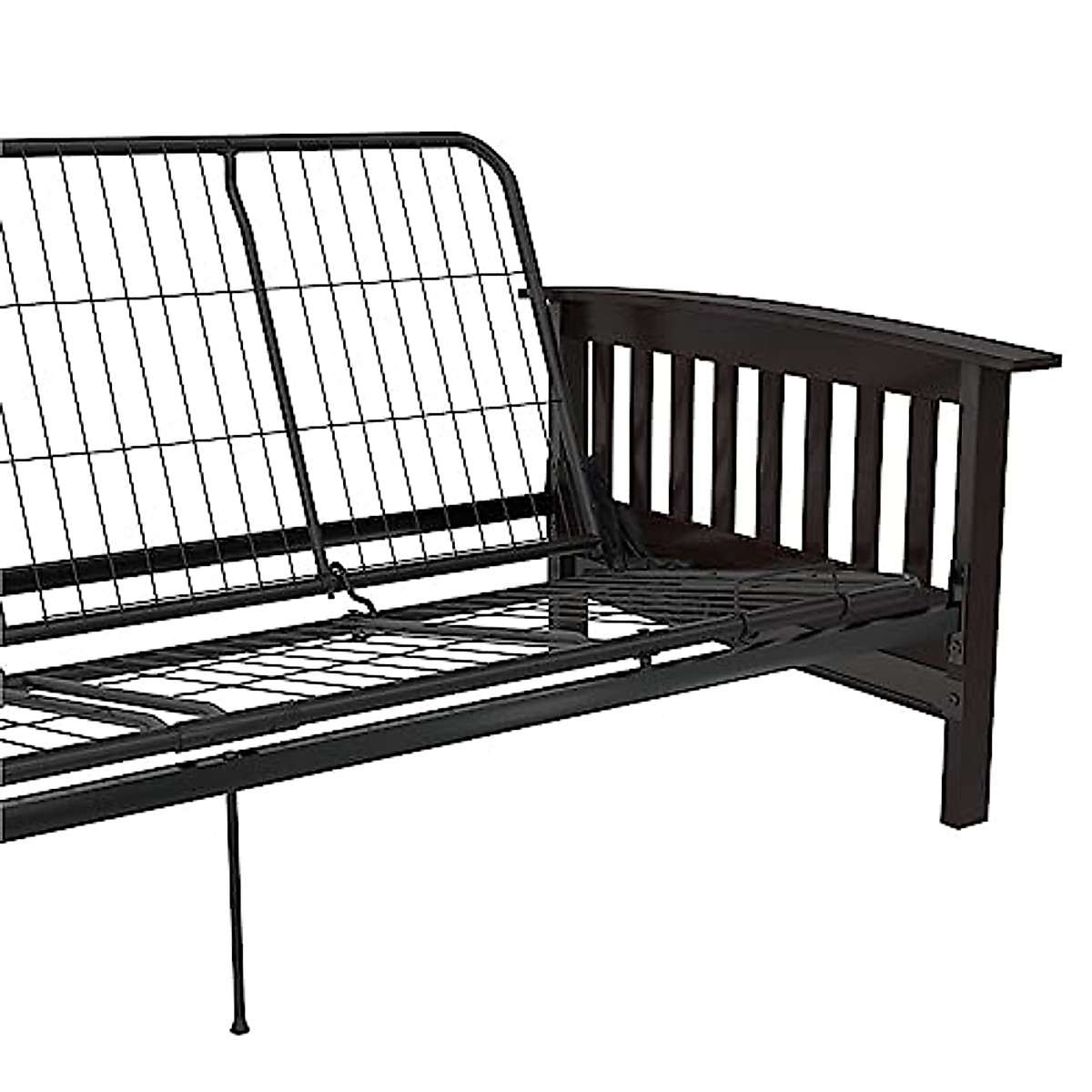 DHP Laurel Full Size Espresso Wood Arm Futon Frame with 6" Thermobonded High Density Polyester Fill Tan Microfiber Mattress