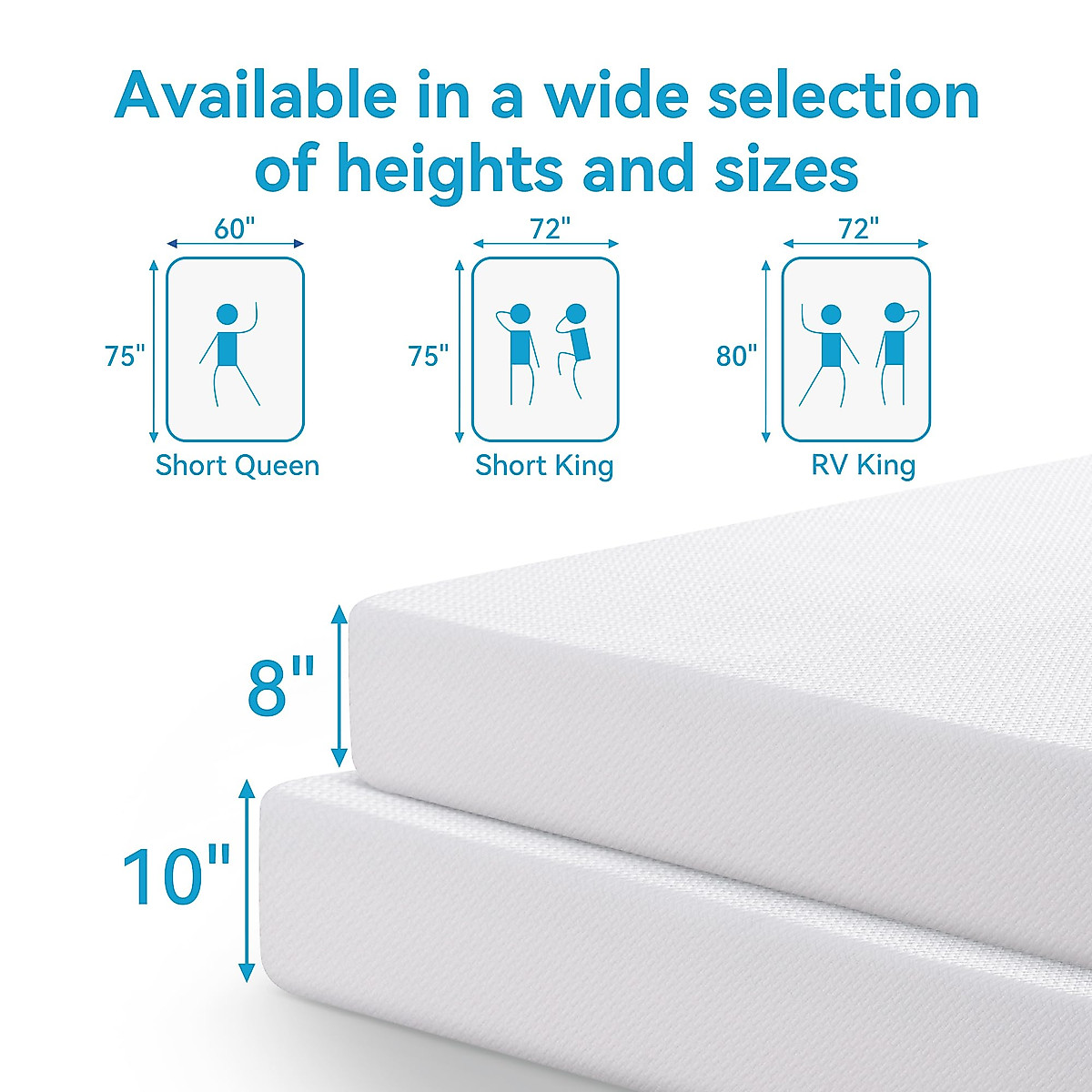 Opoiar 10 Inch King RV Mattress,Green Tea Memory Foam Mattress for RVs, Campers & Trailers,Bed in a Box,Pressure Relief,Medium Firm Feel Gel Infused Mattress with White Cover,Supportive,Made in USA