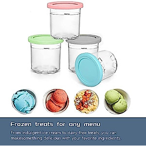 Aebitsry Containers Replacement for Ninja Creami Pints and Lids - 4 Pack, 16oz Cup Compatible with NC301 NC300 NC299AMZ Series Ice Cream Maker, BPA Free Dishwasher Safe Leak Proof, Pink/Green/Grey/Blue