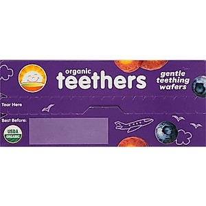 Happy Baby Gentle Teethers Organic Teething Wafers Blueberry Purple Carrot, 0.14 Ounce Packets (Box of 12) Soothing Rice Cookies for Teething Babies Dissolves Easily, Gluten Free No Artificial Flavor