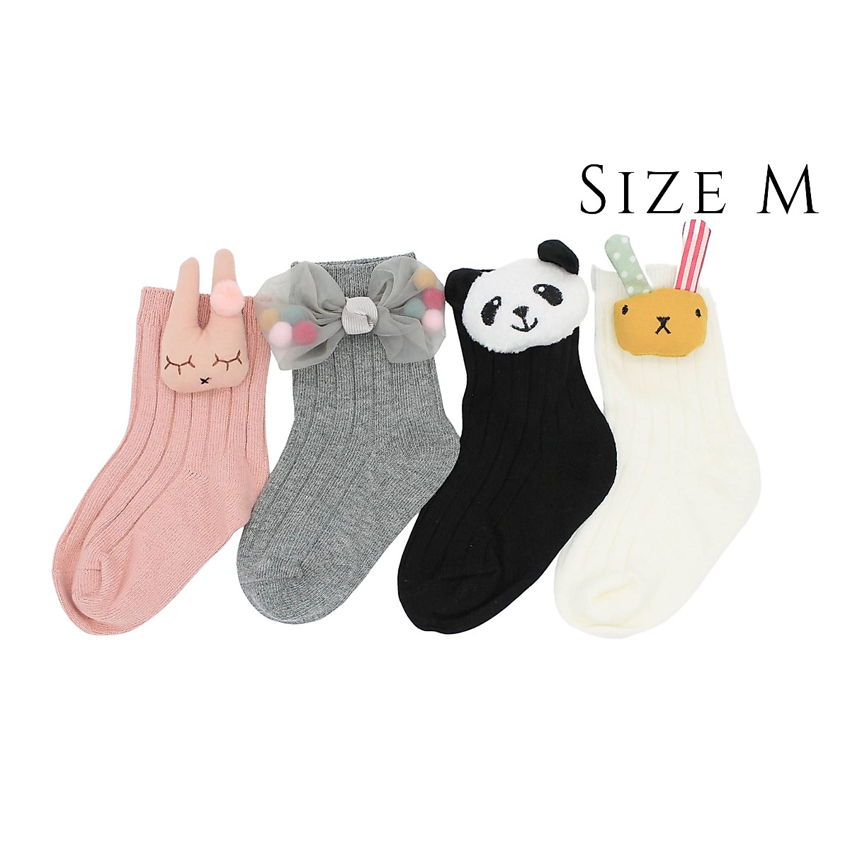 Generic Girls 3D animals socks - Set of 4 cute pairs of socks - warm and comfortable socks - adorable socks - (1-3 years), Pink, Medium