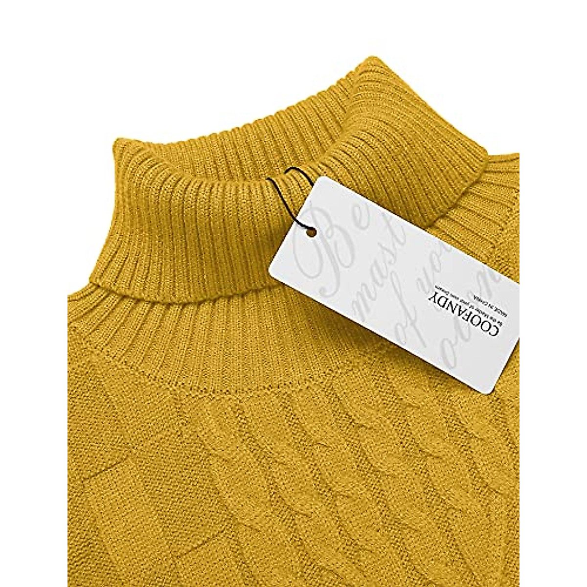 COOFANDY Men's Slim Fit Turtleneck Sweater Casual Cable Knit Pullover Sweaters Yellow